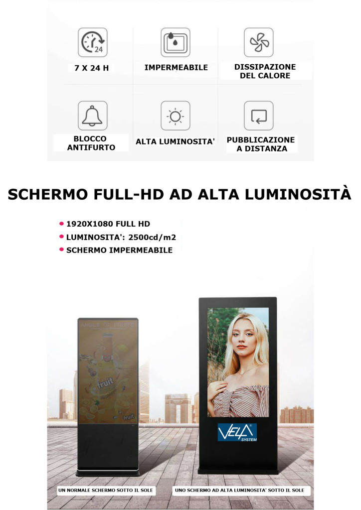 Totem LCD ad alta luminosità da esterno 2500 nits/3500 nits - Vela System